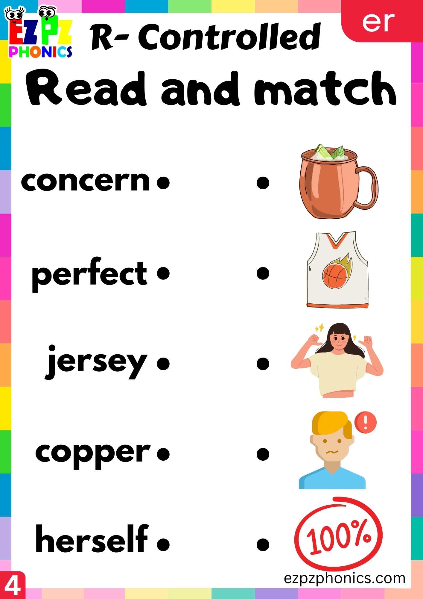 Read and match activity for two syllable er words R controlled vowels phonics group 4 ...